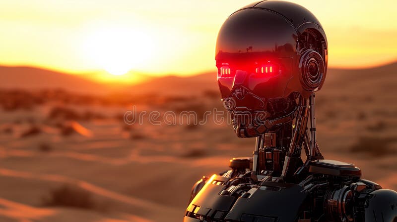 Humanoid Robot in a Desert Landscape at Sunset, AI Generated Stock ...