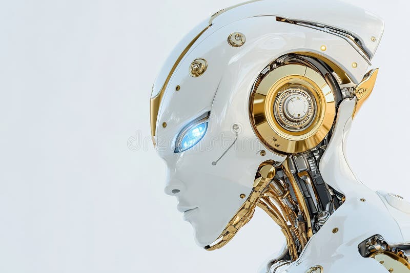 Humanoid Robot Designed with Polished Chrome and Gold Elements. it Has ...