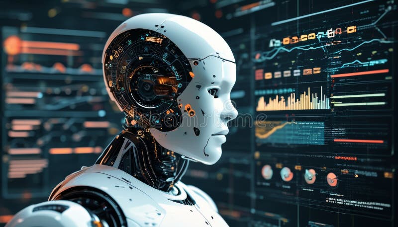 Humanoid Robot Analyzing Technical Schematics in a Research Lab ...