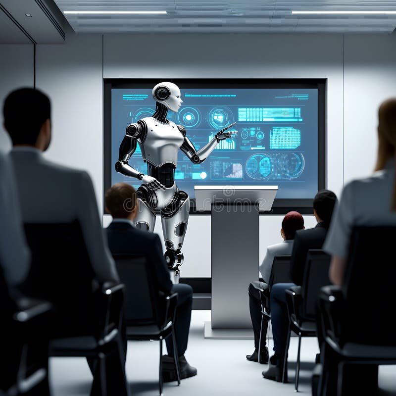 A Humanoid Robot with a Sleek, White and Black Design Interacts with a ...