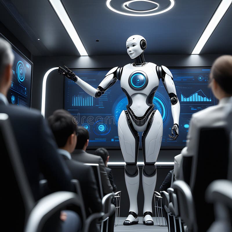 A Humanoid Robot with a Sleek, White and Black Design Interacts with a ...