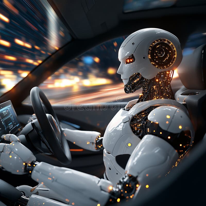 Humanoid Robot Driving a Futuristic Car, AI Generated Stock ...