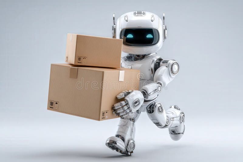 Robot Delivers Packages while Running in a Modern Setting Stock ...