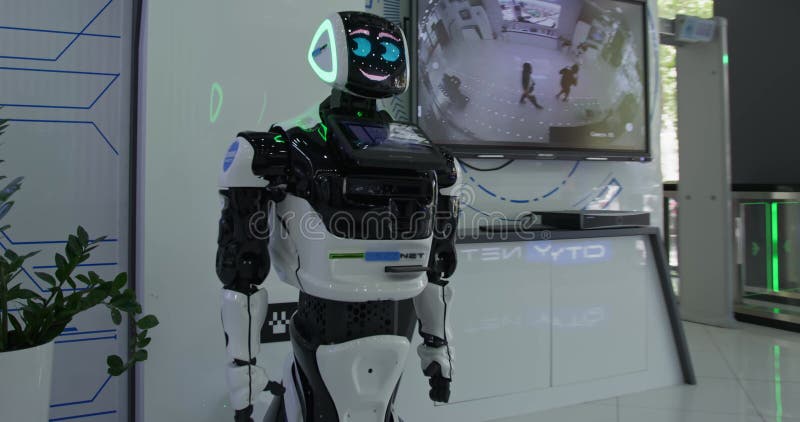 Humanoid Robot at the Exhibition in the Showroom Stock Footage - Video ...