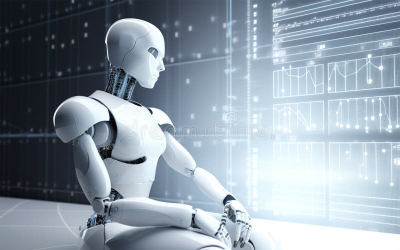 Humanoid Robot Face Close-up Futuristic Modern Tech Chatbot Assistance Big Data Background ...