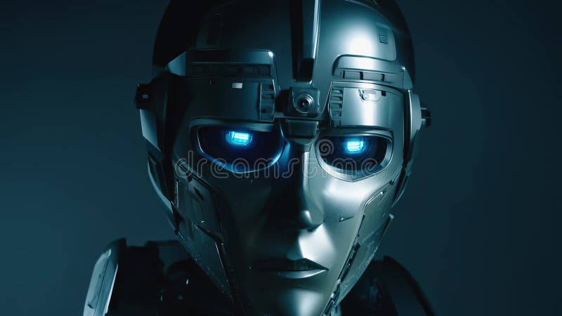 A Humanoid Robot with Glowing Blue Eyes Emerges from the Shadows ...