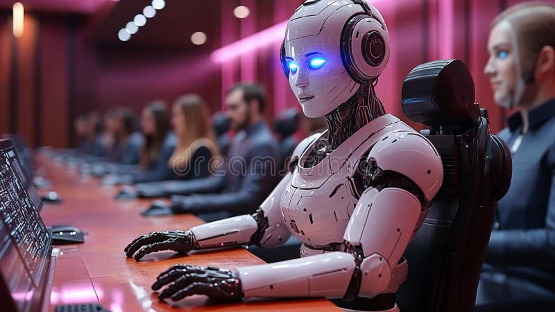 Advanced Robots Assist Humans in a Futuristic Control Room during a ...