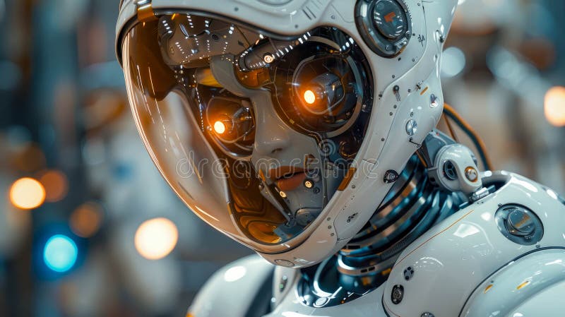Humanoid Robot with Glowing Eyes, Close-up, Futuristic Stock ...
