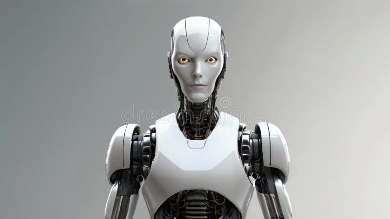 Humanoid Robot with Glowing Red Eyes. Futuristic Artificial ...