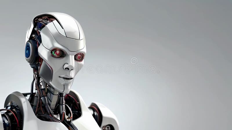 Futuristic Humanoid Robot Walking on Modern City Street Concept of Advanced Technology Urban ...