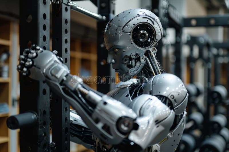 Humanoid Robot in the Gym, Artificial Intelligence Concept Stock Image ...