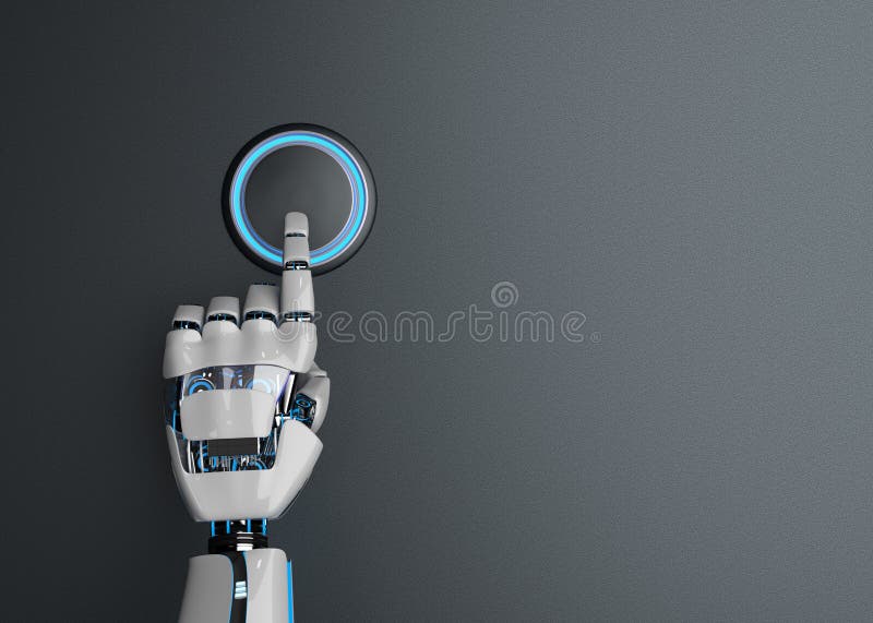 Humanoid Robot Hand Button stock illustration. Illustration of ...