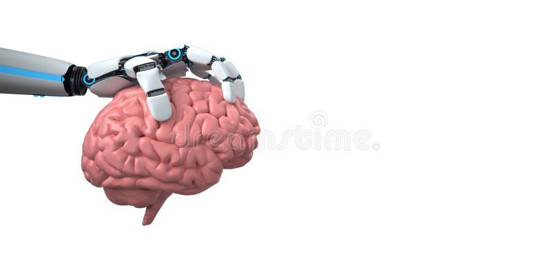 Humanoid Robot Hand Human Brain Stock Illustration - Illustration of ...