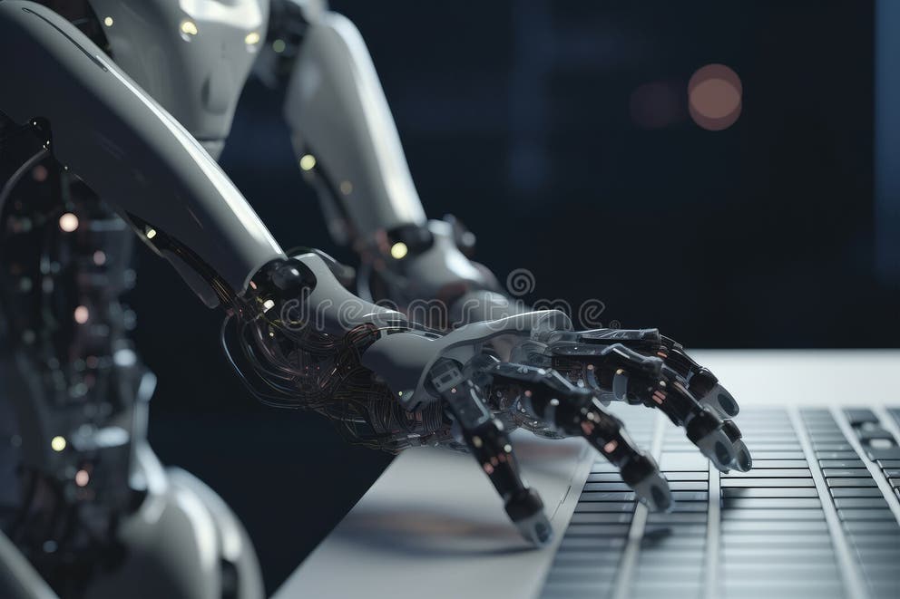Humanoid Robot Hands Typing on a Computer Keyboard. Generative AI Stock Image - Image of ...