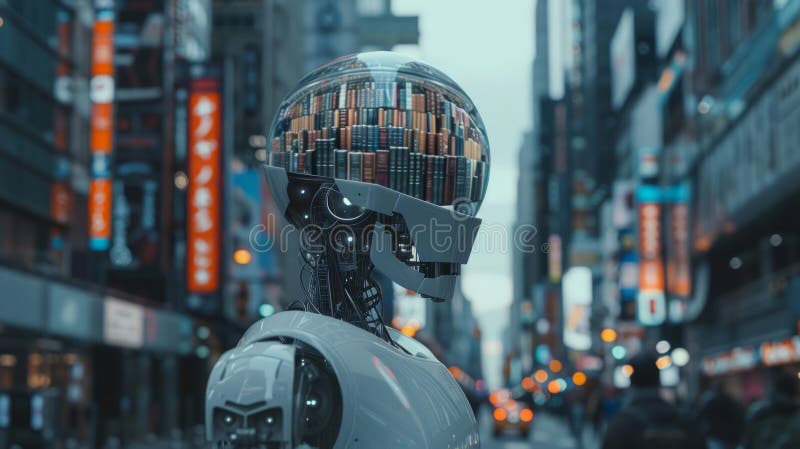 AI Generated. a Humanoid Robot with a Head with a Reflective Helmet and ...