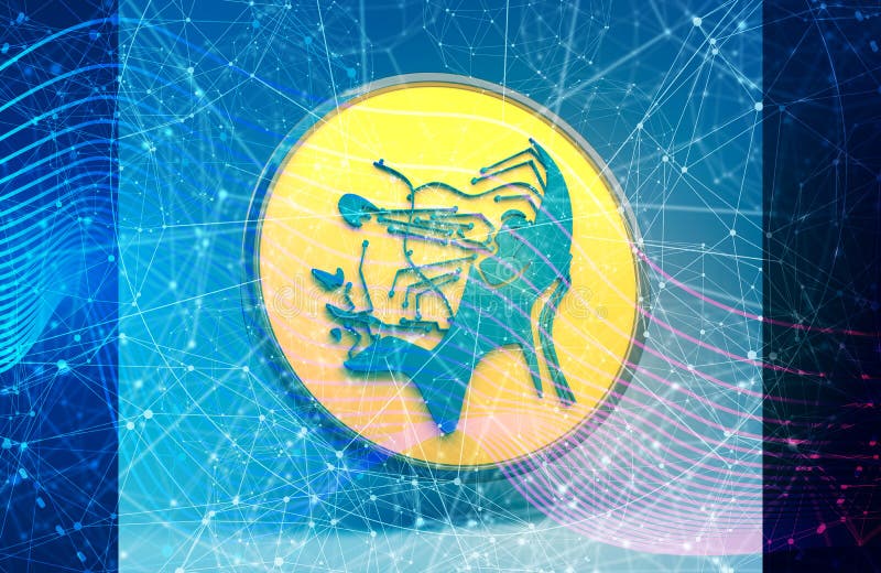 Circle with Abstract Humanoid Robot Face Silhouette. 3D Render Stock ...