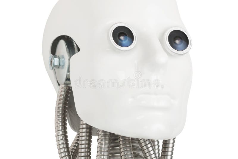 Humanoid Robot Head on White Stock Image - Image of futuristic ...