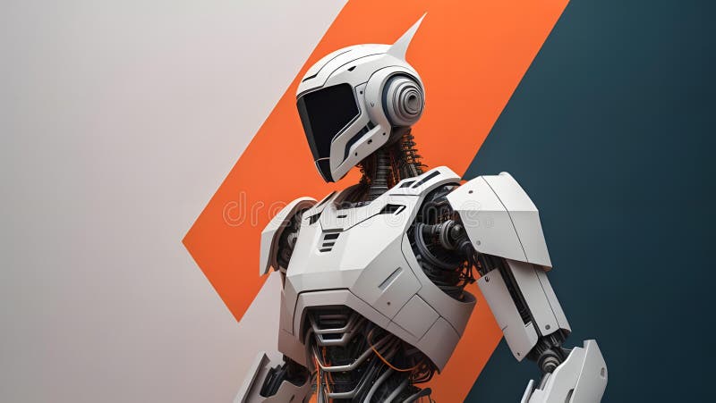 Humanoid Robot with Helmet on Grey and Orange Background. Generative Ai ...