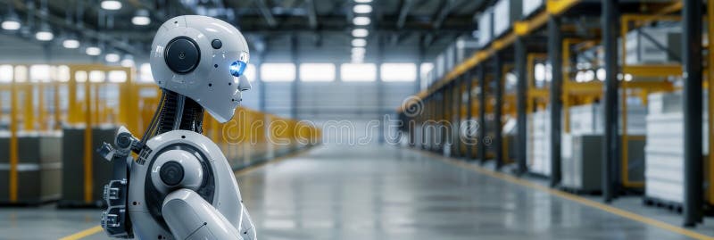 Humanoid Robot in a High-tech Warehouse Environment. Showcasing ... Humanoid Robot in a High-tech Warehouse Environment. Showcasing ...