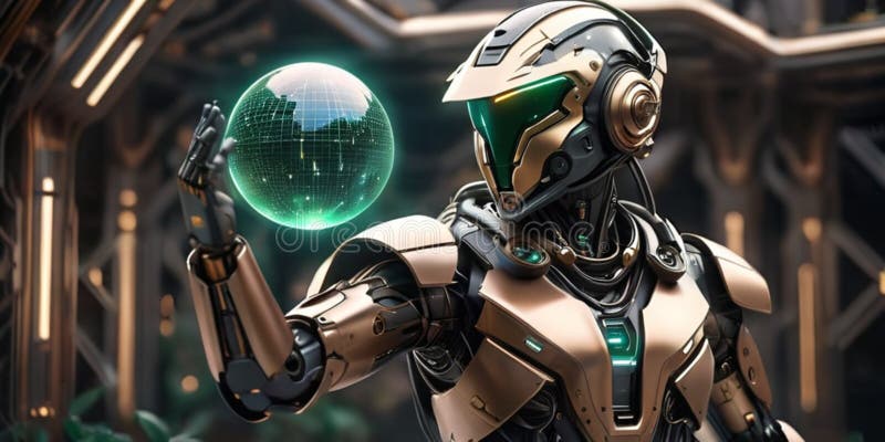 The Humanoid Robot is Holding an Energy Ball in Its Hand. Generate AI ...