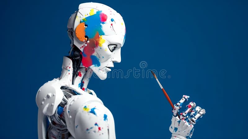 Humanoid Robot Holding a Paint Brush, Generative AI. Stock Image ...