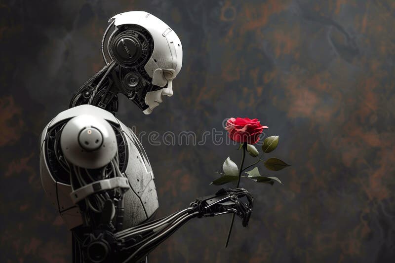 Humanoid Robot Holding a Rose Stock Illustration - Illustration of ...