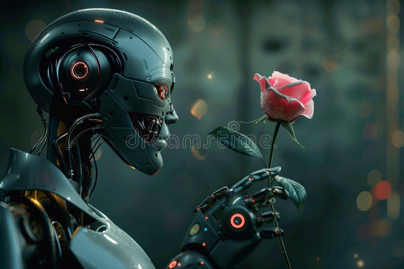 Humanoid Robot Holding a Rose Stock Illustration - Illustration of ...