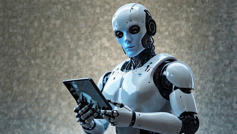 Humanoid Robot Holding Tablet. Advance Technology Idea. Human Progress ...