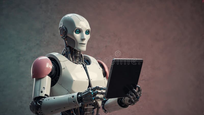 Humanoid Robot Holding Tablet. Advance Technology Idea. Human Progress ...