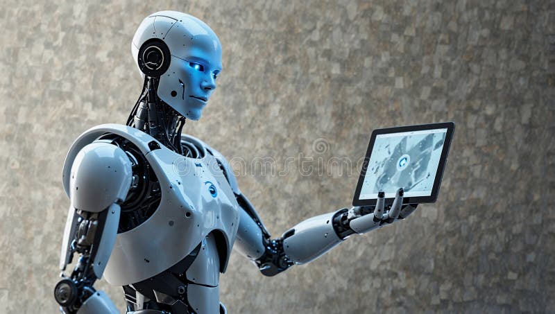Humanoid Robot Holding Tablet. Advance Technology Idea. Human Progress ...