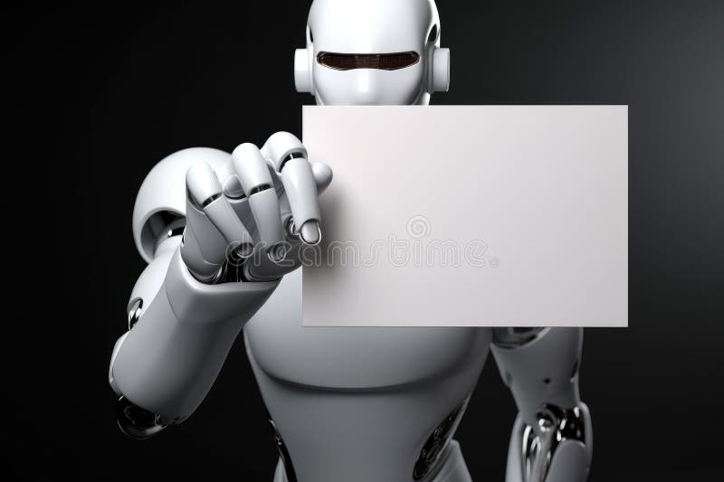 Humanoid Robot Holding White Blank Placard Mockup with Copy Space for ...
