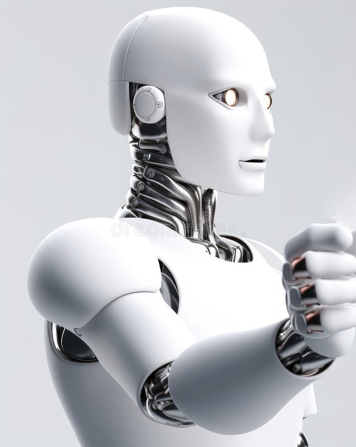 Humanoid Robot Holding White Blank Placard Mockup with Copy Space for ...