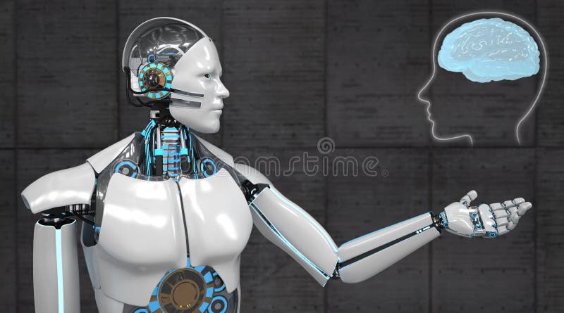 Humanoid Robot Human Brain stock illustration. Illustration of online ...