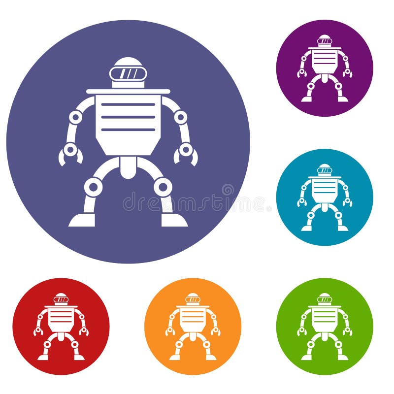 Humanoid robot icons set stock vector. Illustration of circle - 96601823
