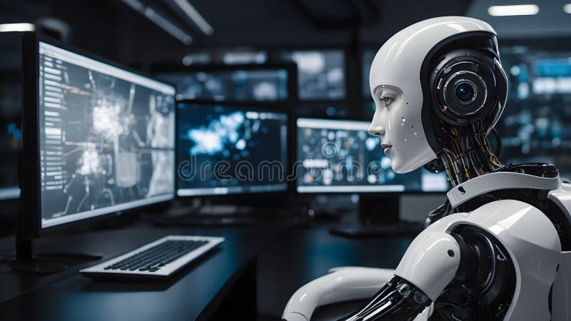 Humanoid Robot Interacting with Computer Monitors in a High-tech ...