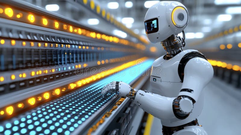 Humanoid Robot Interacting with Digital Assembly Line Stock ...