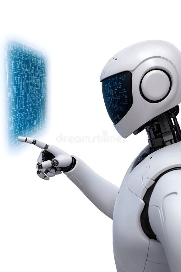 Humanoid Robot Interacting with a Virtual Display, Symbolizing Advanced ...