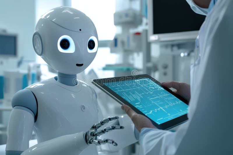 A Humanoid Robot Interacts with a Doctor Using a Tablet in a Medical ...