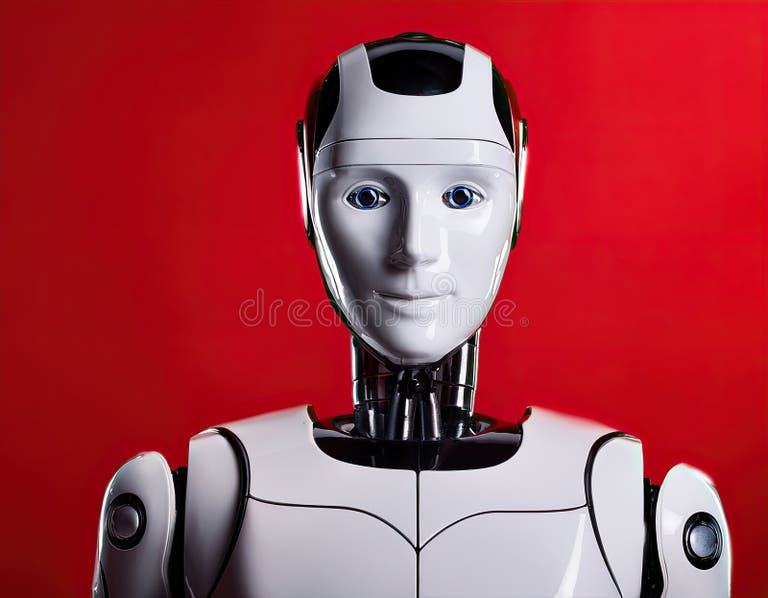 Humanoid Robot Isolated on Red Stock Image - Image of future, fiction ...