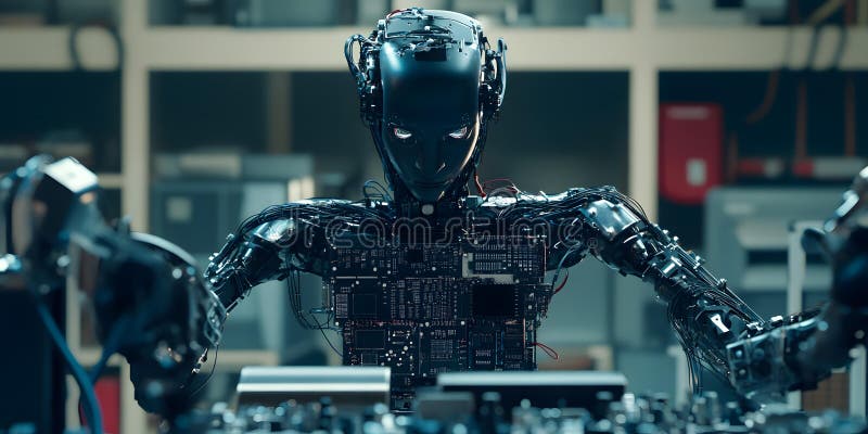 Humanoid Robot in Laboratory Setting Stock Illustration - Illustration ...