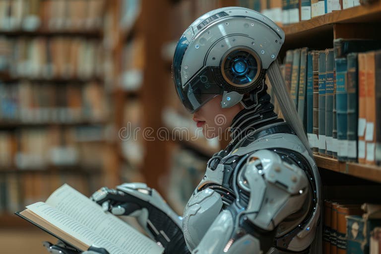 Humanoid Robot Learning about Future Technology in the Library Stock ...
