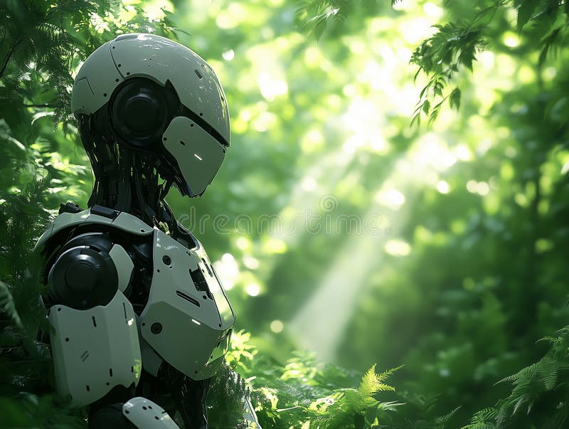 Humanoid Robot in a Lush Green Forest, AI Generated Stock Illustration ...