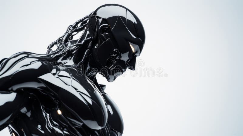 High-tech Black Robot with Energy in the Form of Lightning, AI Stock ...