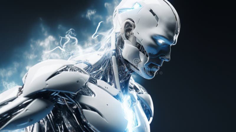 High-tech Robot with Blue Energy in the Form of Lightning, AI Stock ...