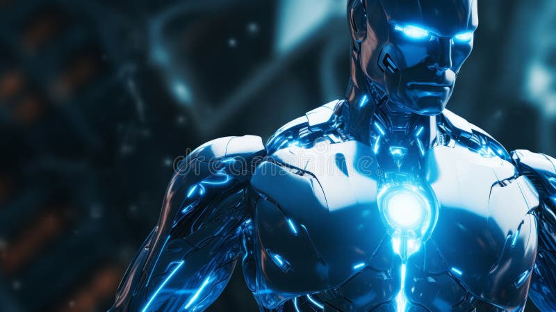 High-tech Robot with Blue Energy in the Form of Lightning, AI Stock ...