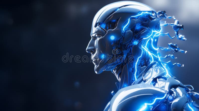 High-tech Robot with Blue Energy in the Form of Lightning, AI Stock ...