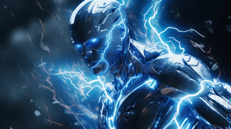 High-tech Robot with Blue Energy in the Form of Lightning, AI Stock ...