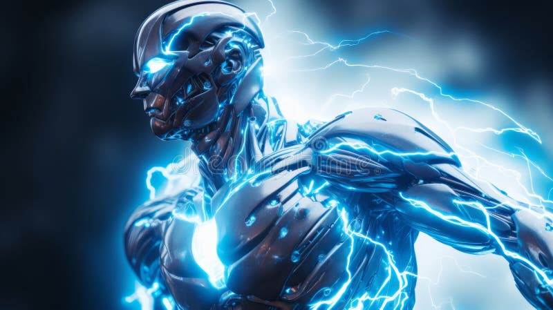 High-tech Robot with Blue Energy in the Form of Lightning, AI Stock ...
