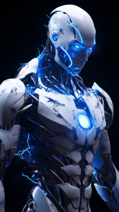High-tech Robot with Blue Energy in the Form of Lightning, AI Stock ...