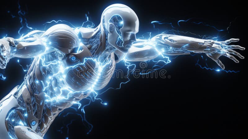 High-tech Robot with Energy in the Form of Lightning, AI Stock Image ...